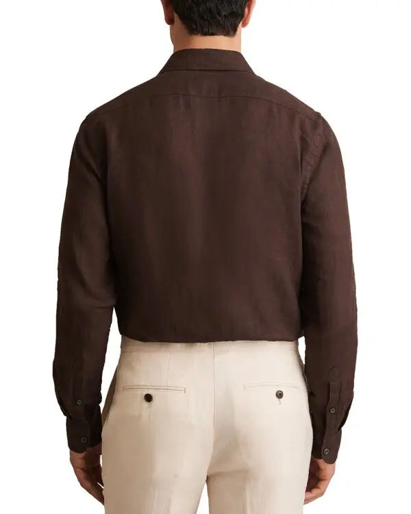 REISS Ruban Long Sleeve Linen Shirt - Dark Brown