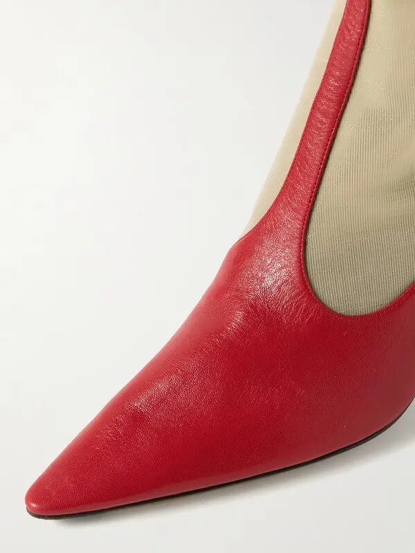 THE ROW Mesh And Leather Knee High Pointed Toe Heeled Boots
