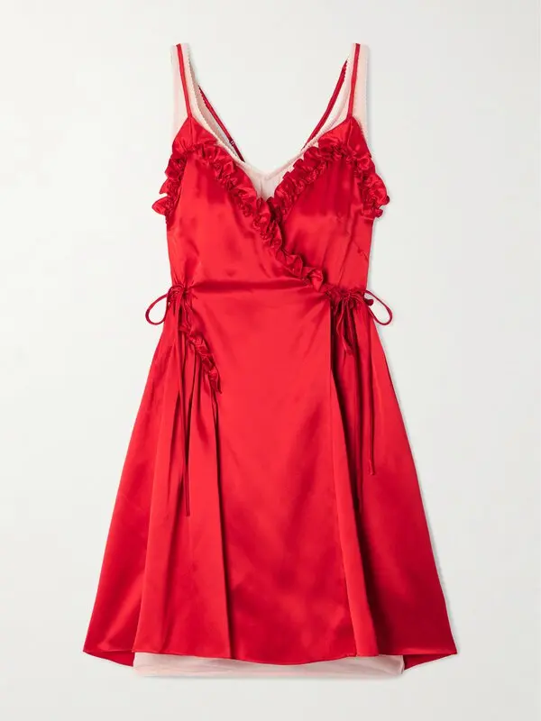 Simone Rocha Ruffled Pleated Jersey-trimmed Silk-satin Mini Dress - Red