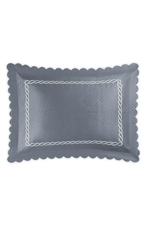 MATOUK Classic Chain Scallop Matelassé Pillow Sham - Steel Blue/ Bone