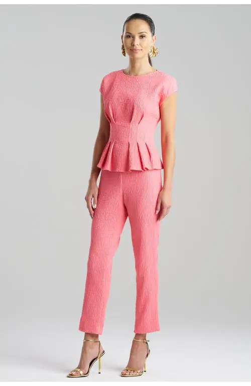 Natori Textured Cotton Jacquard Cap-sleeve Peplum Top