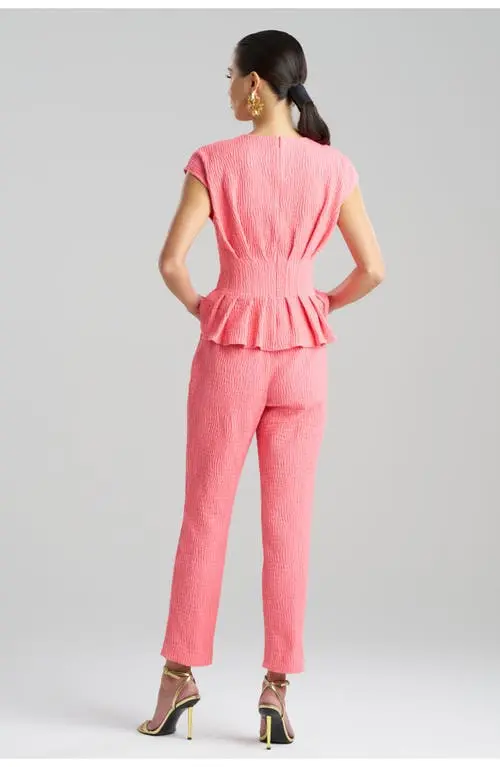Natori Textured Cotton Jacquard Cap-sleeve Peplum Top