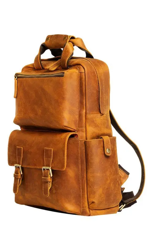 STEEL HORSE LEATHER The Mann Leather Camera Backpack
