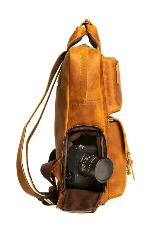 STEEL HORSE LEATHER The Mann Leather Camera Backpack