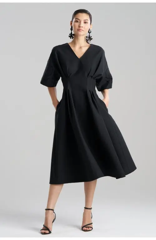 Natori Canvas V-neck Pleated Dress - Black