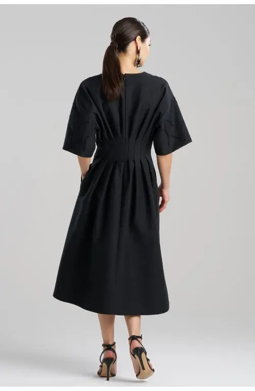Natori Canvas V-neck Pleated Dress - Black