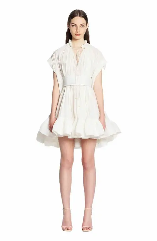 LANVIN Short Sleeve Charmeuse Mini Dress - Off White