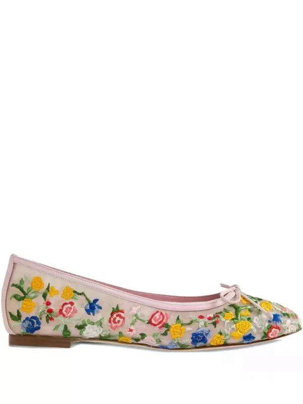 Manolo Blahnik Embroidered Floral Ballerinas