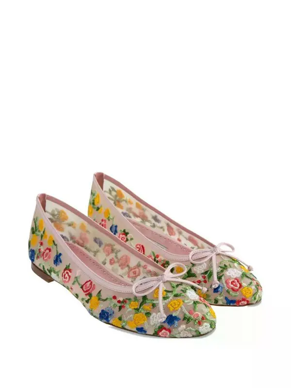 Manolo Blahnik Embroidered Floral Ballerinas