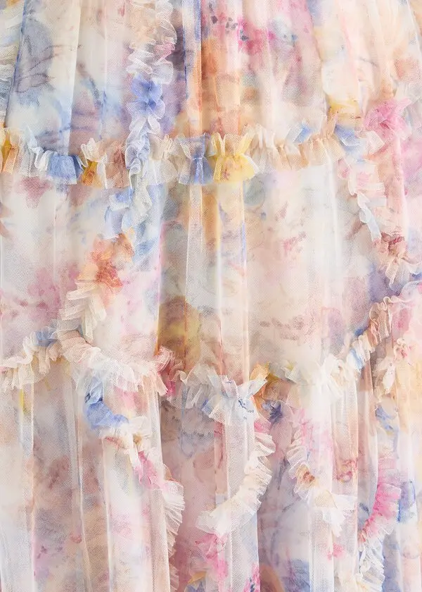 NEEDLE & THREAD Floral-embellished Tulle Midi Dress