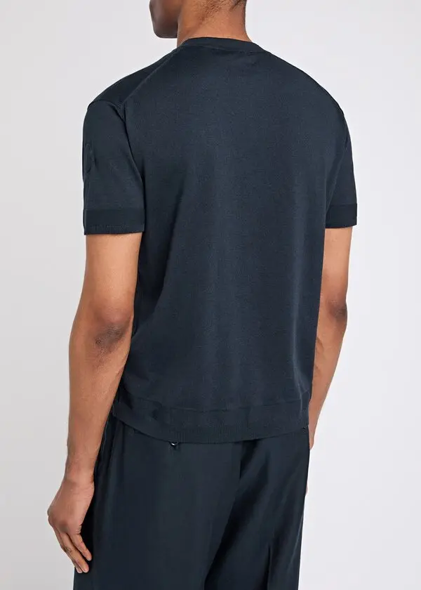 Moncler Knitted Silk-blend T-shirt - Navy