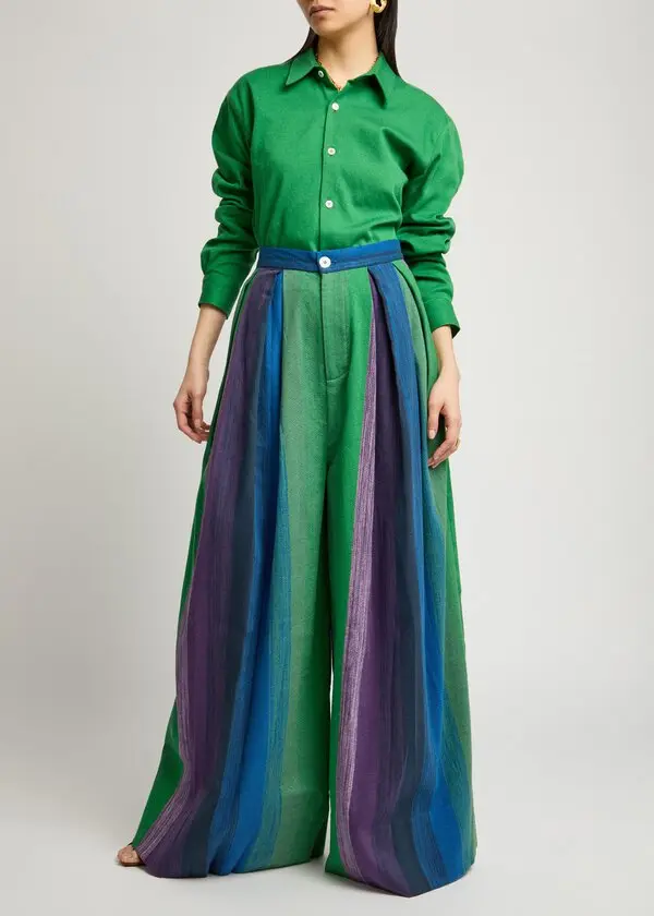 MARRAKSHI Striped-jacquard Wide-leg Cotton Trousers