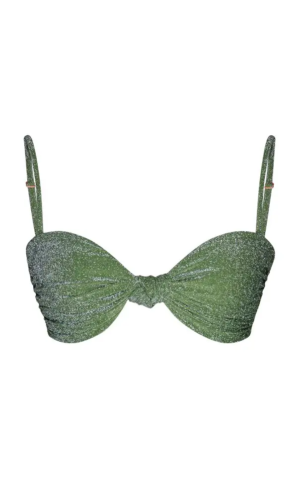 Johanna Ortiz Heliconia Metallic Knotted Bikini Top - Green