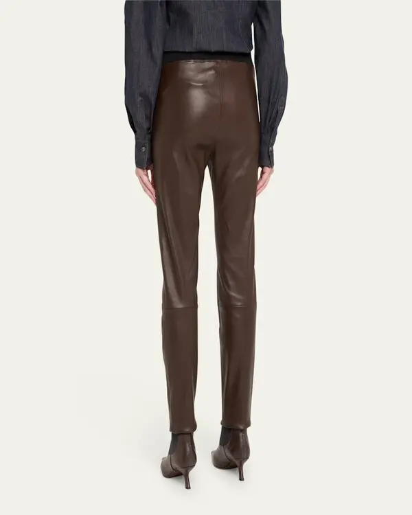 Brunello Cucinelli Leather Stretch Front Seam Leggings