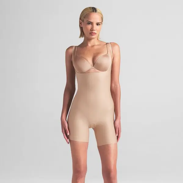 SKIMS Body Core Sculpt Open Bust Mid Thigh Bodysuit - Clay