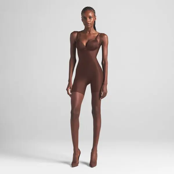 SKIMS Body Core Sculpt Open Bust Mid Thigh Bodysuit - Cocoa