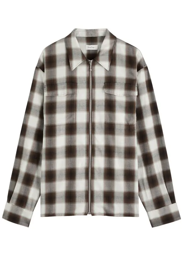 SECOND / LAYER Zip Relaxed Long Sleeve Cotton-blend Shirt
