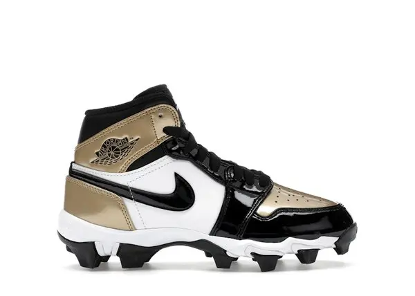 JORDAN 1 Mid Cleat Patent Gold Toe - Metallic Gold/white/black
