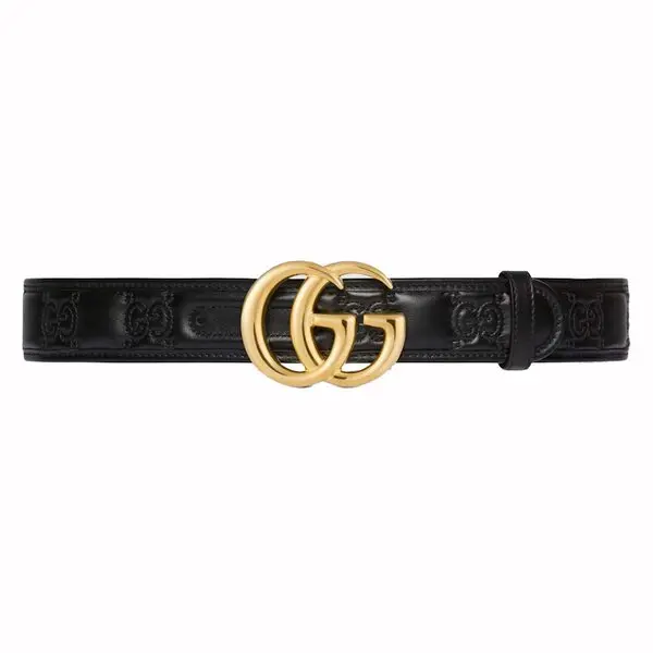 Gucci Gg Marmont Leather Belt With Palladium-toned Buckle - Black