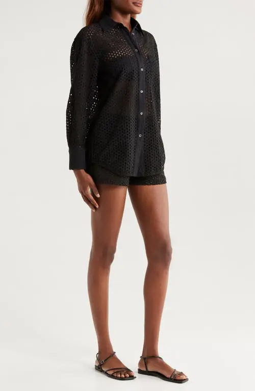 Solid & Striped Bronte Embroidered Eyelet Tunic Shirt - Noir