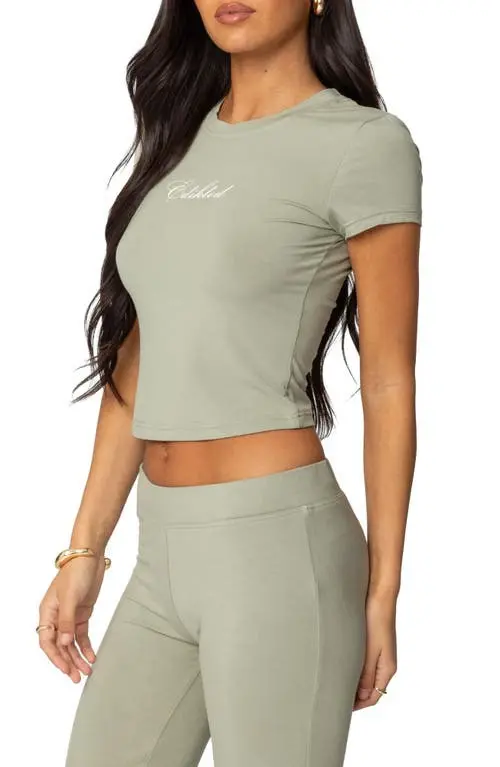 EDIKTED Graphic Baby Tee - Olive