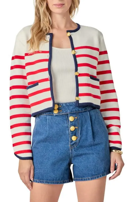English Factory Stripe Crop Cardigan - Red Multi