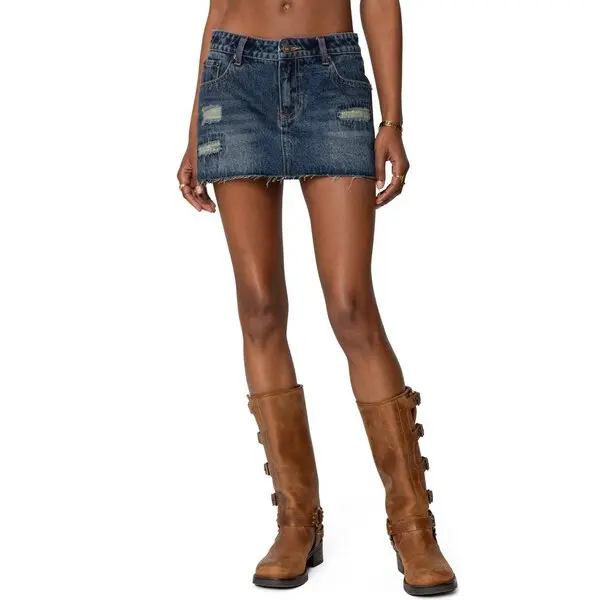 EDIKTED Distressed Denim Miniskirt