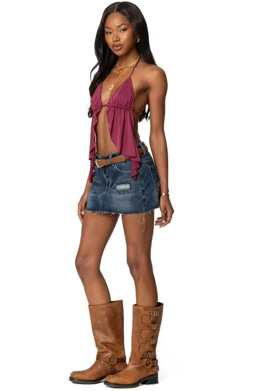EDIKTED Distressed Denim Miniskirt