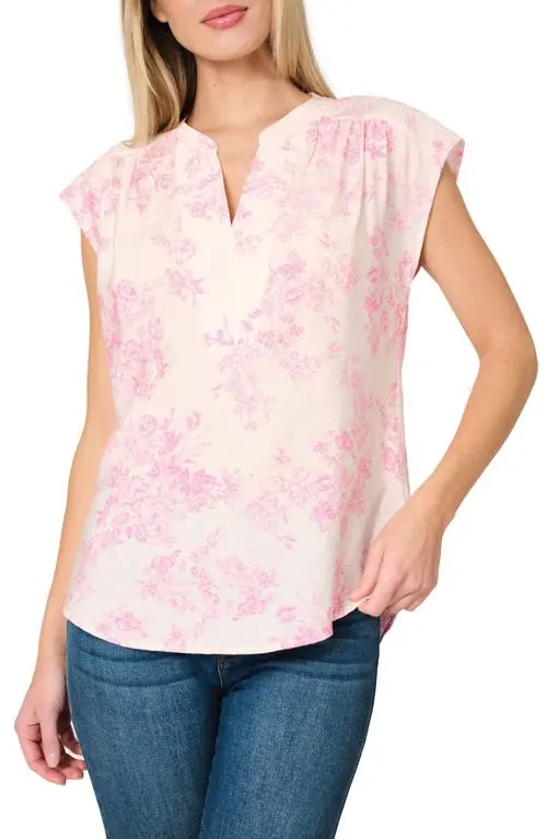 GIBSONLOOK Split Neck High-low Top - Romantic Toile