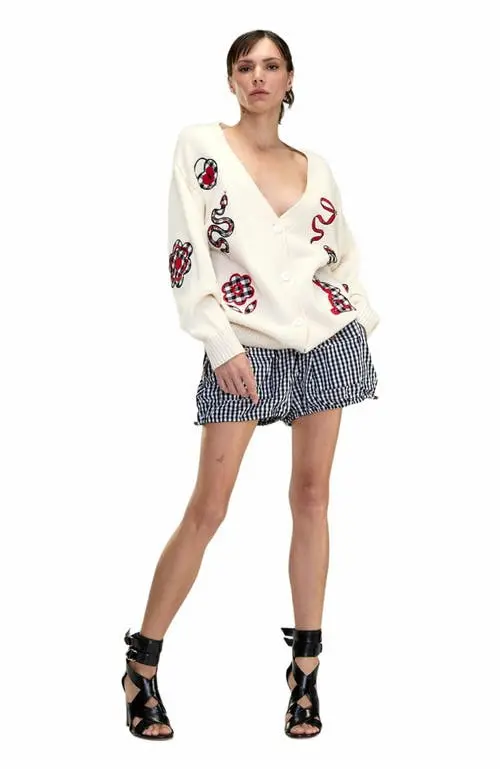 Cynthia Rowley Embroidered Patchwork Cardigan - White/red