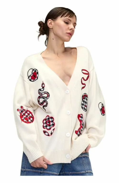 Cynthia Rowley Embroidered Patchwork Cardigan - White/red
