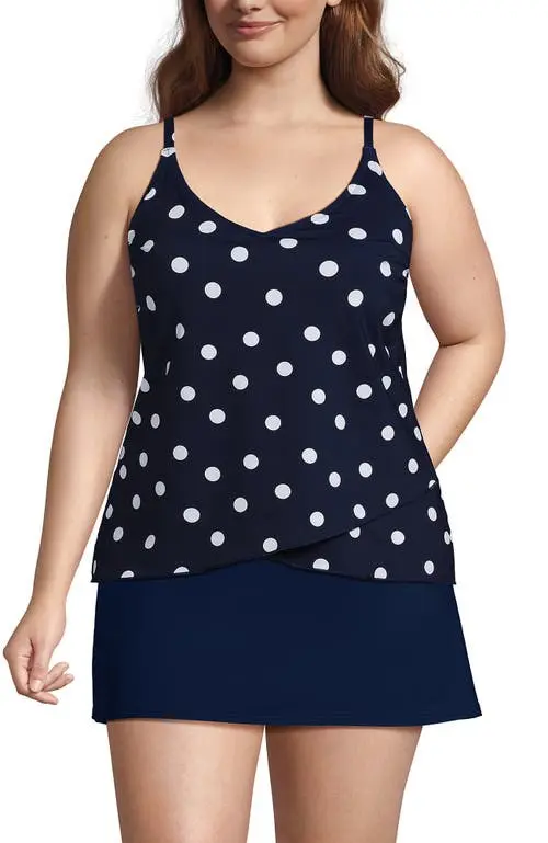 LANDS' END Dd-cup Chlorine Resistant V-neck Tankini Top - Deep Sea Navy Polka Dot