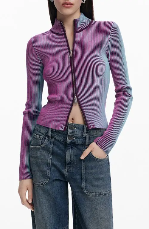 Desigual Front Zip Rib Jacket - Purple