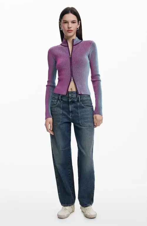 Desigual Front Zip Rib Jacket - Purple
