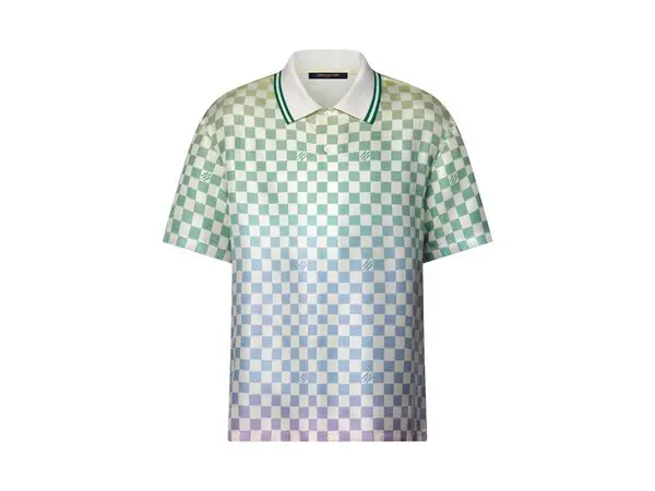LOUIS VUITTON Damier Gradient Printed Silk Polo Shirt