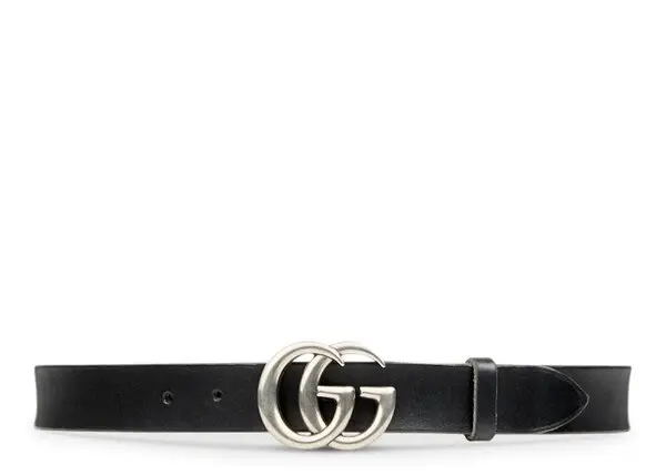 Gucci Leather Belt With Palladium Double G Buckle - Black