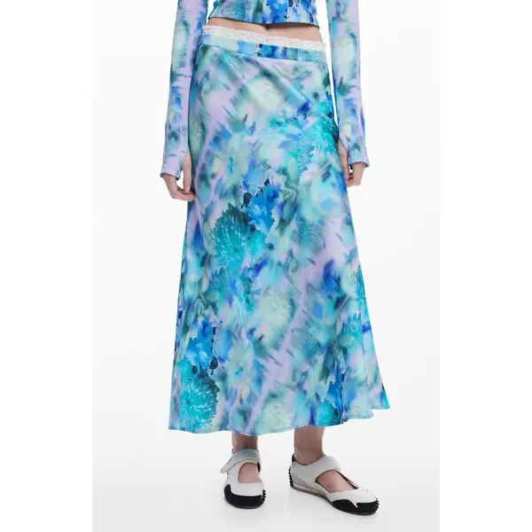 Desigual Floral Print Midi A-line Skirt