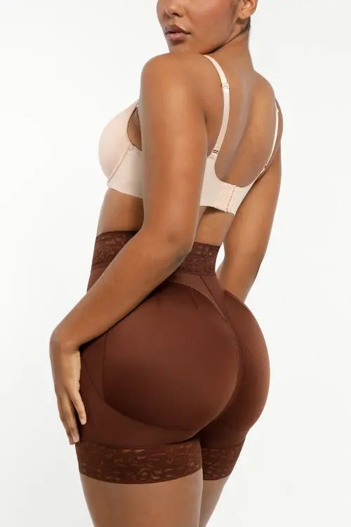 SHAPELLX Mid-rise Steel Boned Butt-lifting Shorts - Chocolate