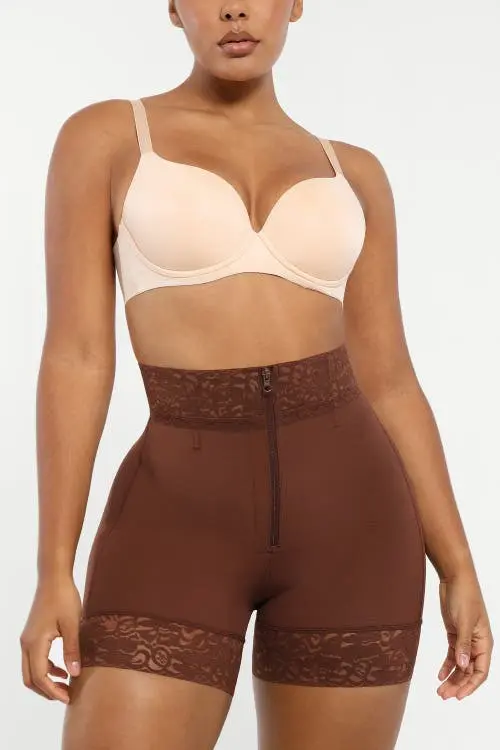 SHAPELLX Mid-rise Steel Boned Butt-lifting Shorts - Chocolate