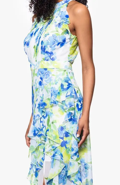 Betsy & Adam Print Ruffle Gown