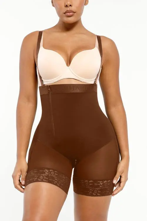 SHAPELLX Side Zipper Support Shorts - Mocha