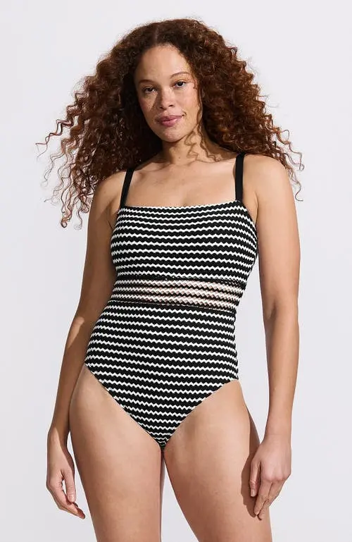 LANDS' END Crochet Square Neck One-piece Swimsuit - Black/white
