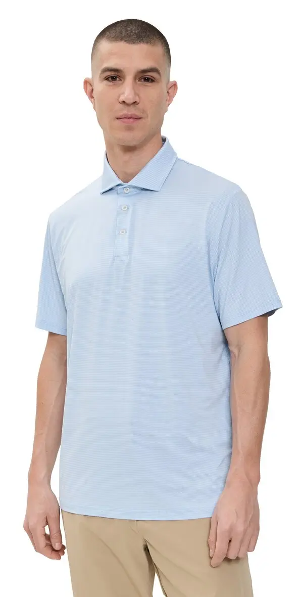 Ralph Lauren Striped Featherweight Airflow Jersey Polo - Office Blue/ceramic White