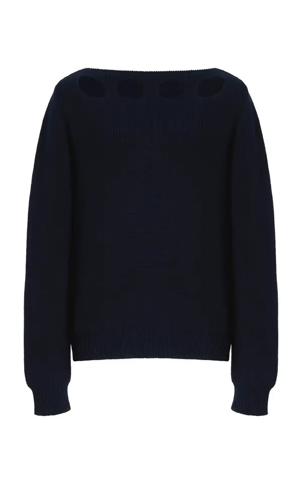 Prada Cutout Knit Cotton Sweater - Blue