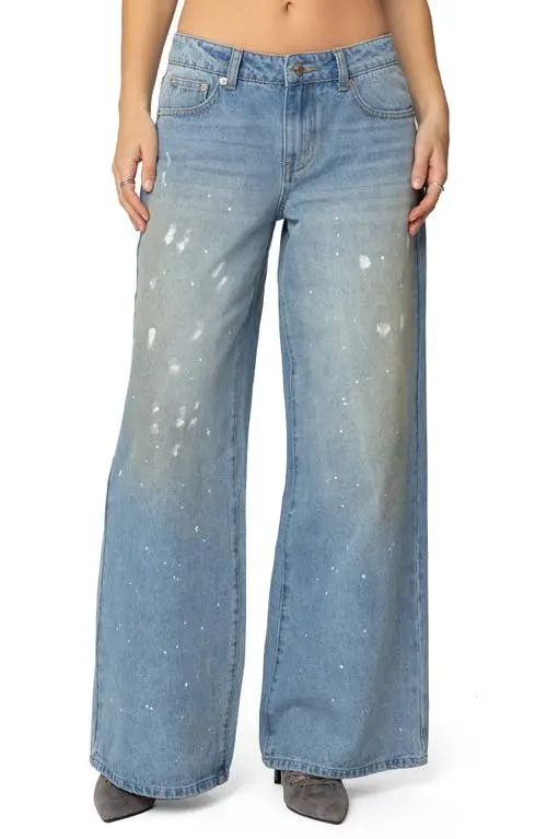 EDIKTED Paint Splatter Wide Leg Jeans