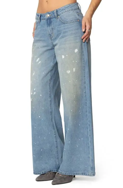 EDIKTED Paint Splatter Wide Leg Jeans