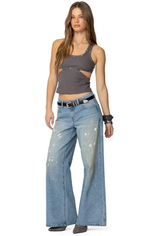 EDIKTED Paint Splatter Wide Leg Jeans