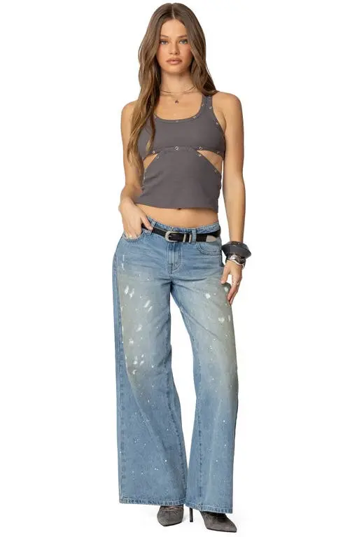 EDIKTED Paint Splatter Wide Leg Jeans