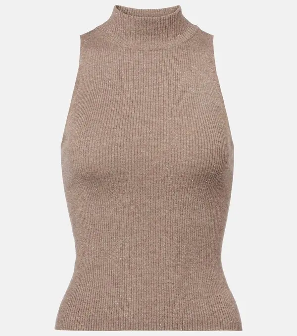 Brunello Cucinelli Ribbed-knit Turtleneck Top - Brown