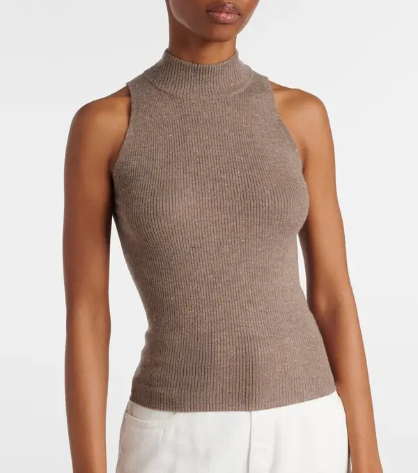 Brunello Cucinelli Ribbed-knit Turtleneck Top - Brown